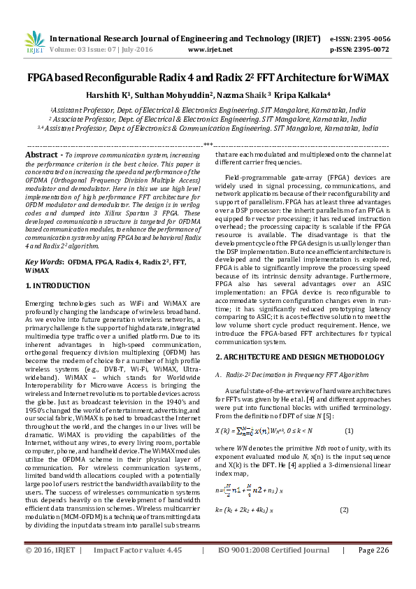 Pdf Fpga Based Reconfigurable Radix 4 And Radix 2 2 Fft Architecture