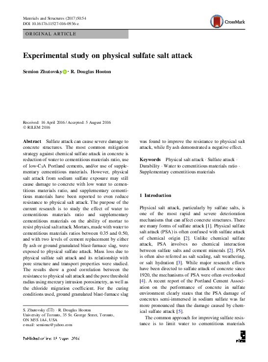 (PDF) Experimental study on physical sulfate salt attack