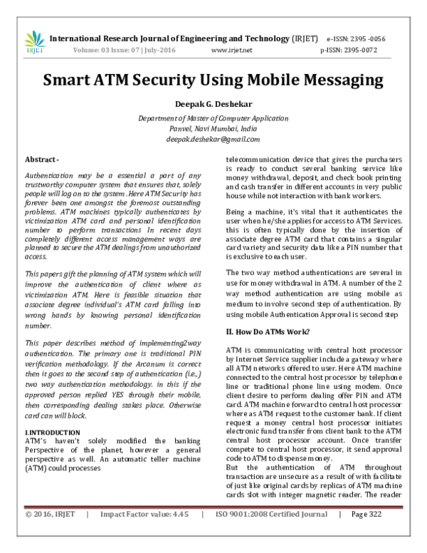 (PDF) Smart ATM Security Using Mobile Messaging