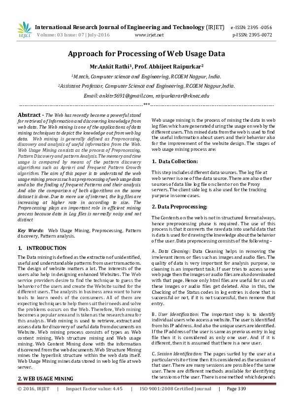 (PDF) Approach for Processing of Web Usage Data | IRJET Journal - Academia.edu