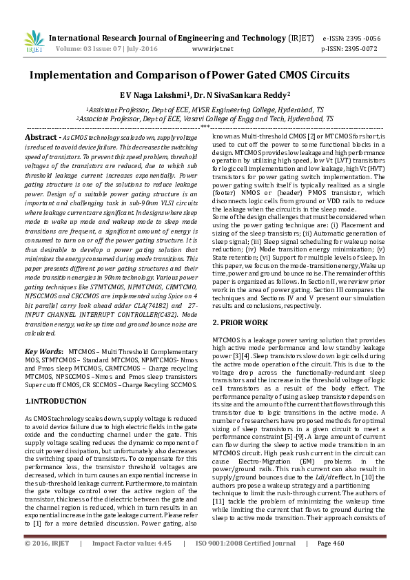 Pdf Implementation And Comparison Of Power Gated Cmos Circuits
