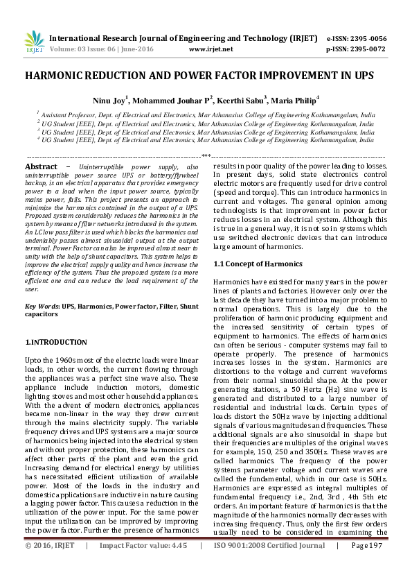(PDF) HARMONIC REDUCTION AND POWER FACTOR IMPROVEMENT IN UPS