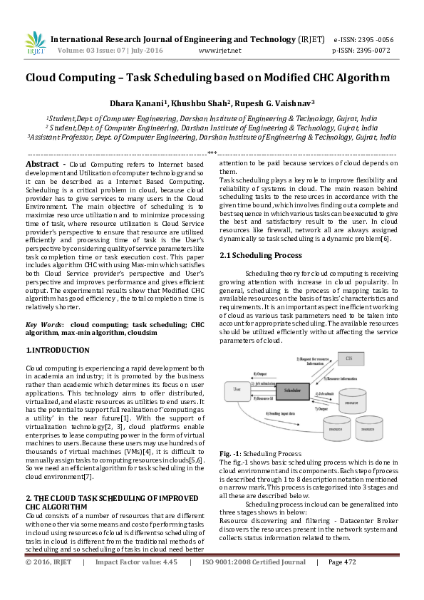 Pdf Cloud Computing Task Scheduling Based On Modified Chc Algorithm