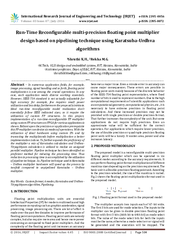 Pdf Run Time Reconfigurable Multi Precision Floating Point Multiplier Design Based On