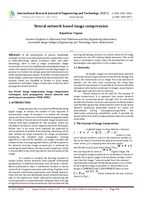 (PDF) Neural network based image compression