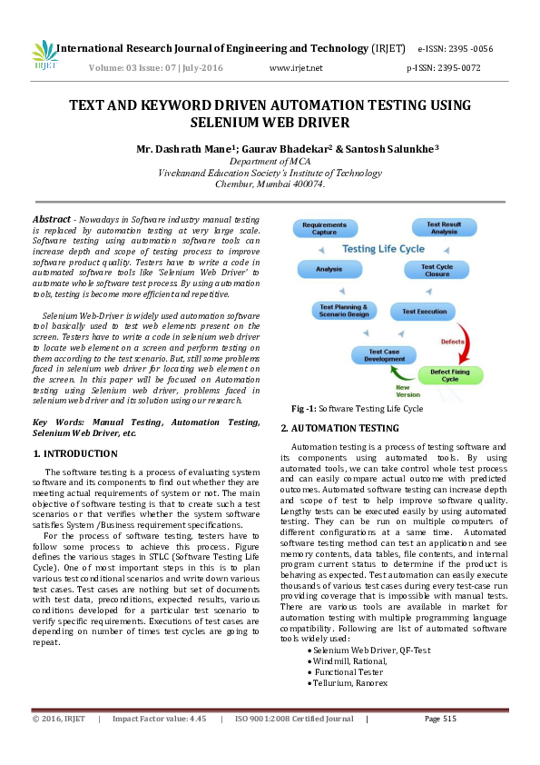 (PDF) Automation Testing with Selenium: Challenges & Solutions