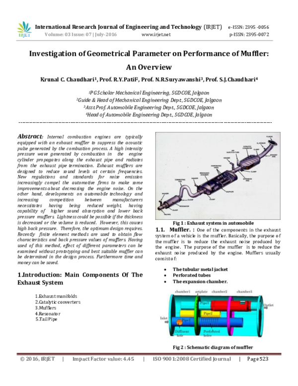 (PDF) Investigation of Geometrical Parameter on Performance of Muffler: An Overview
