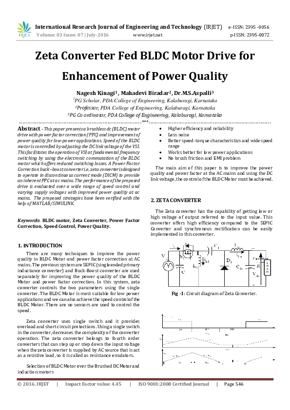(PDF) Zeta Converter Fed BLDC Motor Drive for Enhancement of Power Quality