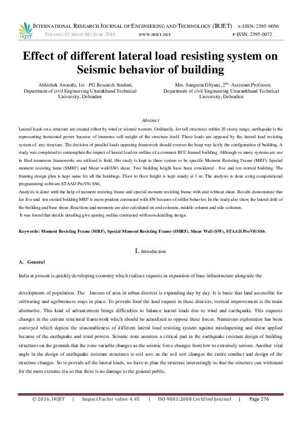(PDF) Effect of different lateral load resisting system on Seismic ...