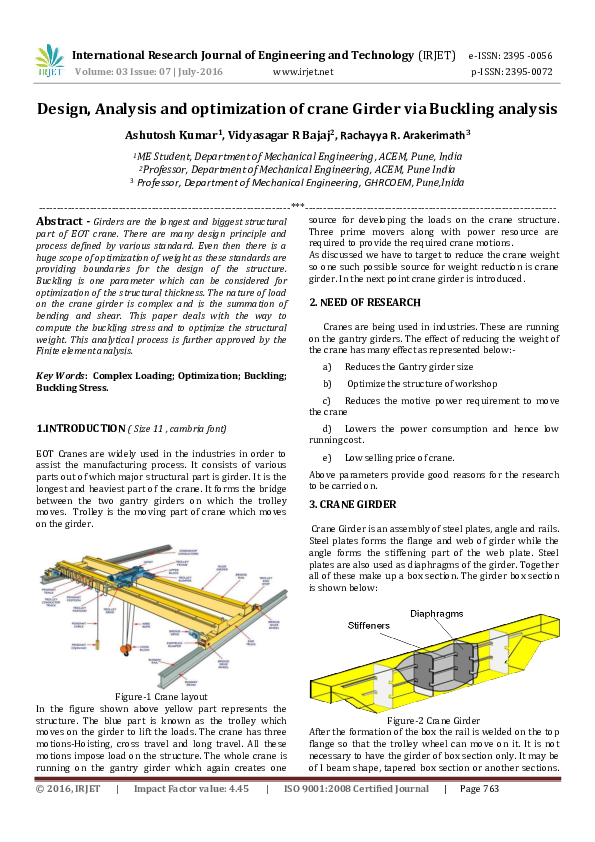 (PDF) Design, Analysis and optimization of crane Girder via Buckling ...