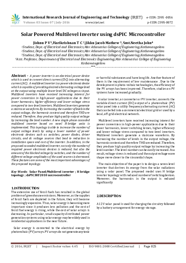 (PDF) Solar Powered Multilevel Inverter using dsPIC Microcontroller