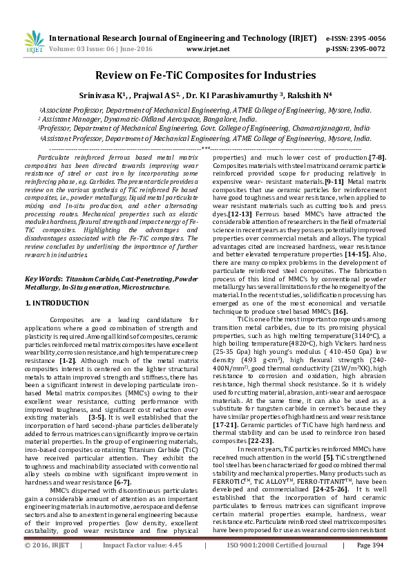 Pdf Review On Fe Tic Composites For Industries