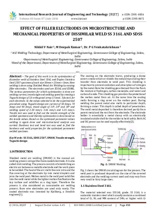 (PDF) EFFECT OF FILLER ELECTRODES ON MICROSTRUCTURE AND MECHANICAL PROPERTIES OF DISSIMILAR WELD ...