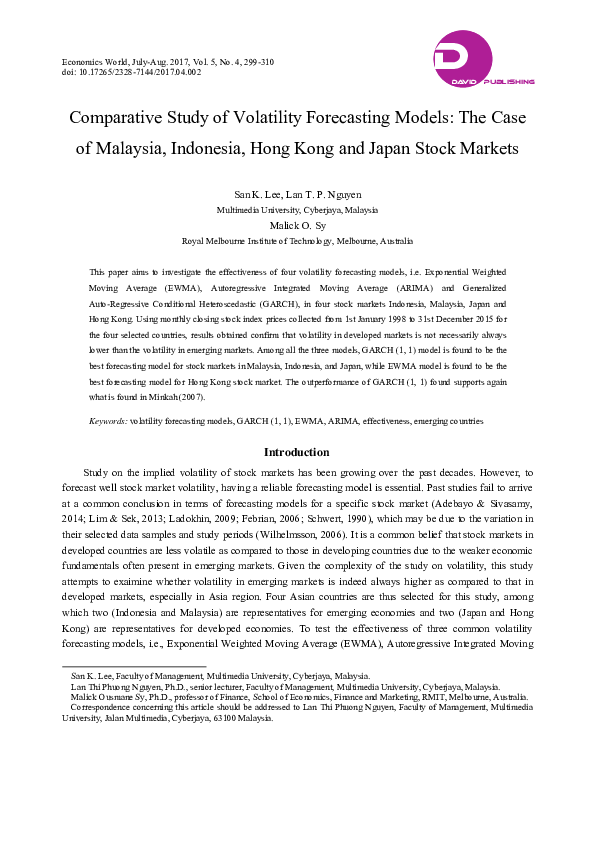 Pdf Comparative Study Of Volatility Forecasting Models The Case