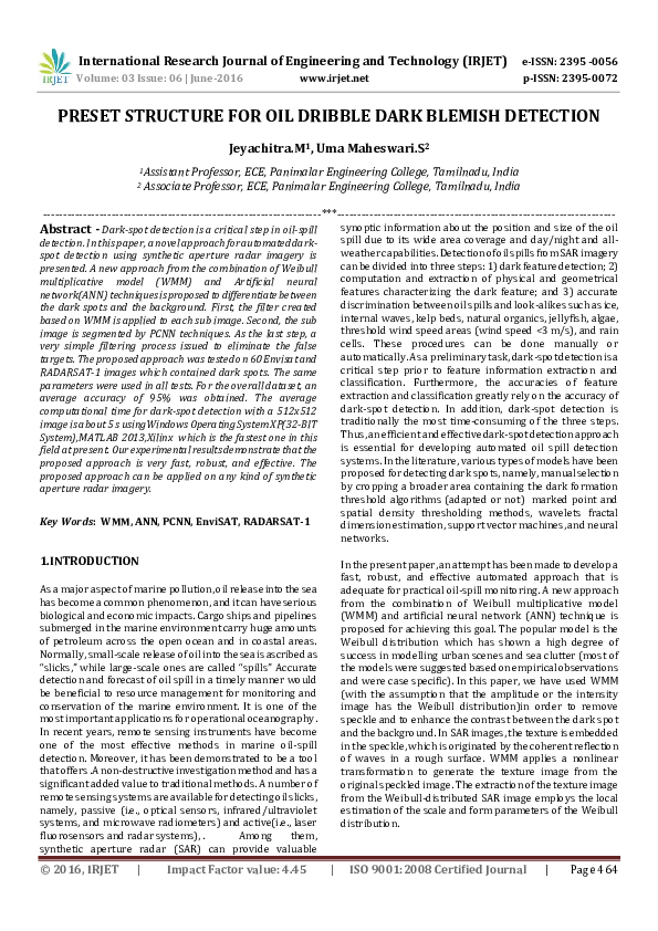(PDF) PRESET STRUCTURE FOR OIL DRIBBLE DARK BLEMISH DETECTION