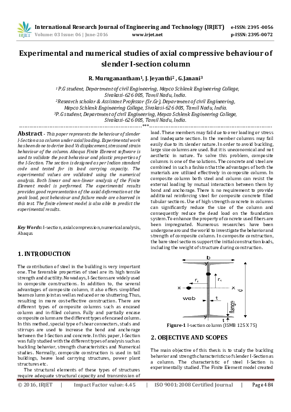 (PDF) Experimental and numerical studies of axial compressive behaviour of slender I-section column