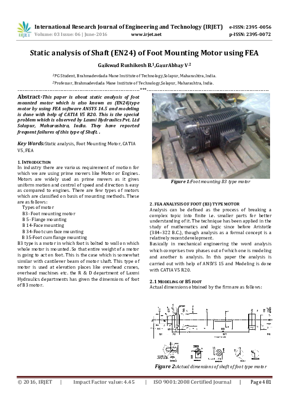 (PDF) Static analysis of Shaft (EN24) of Foot Mounting Motor using FEA