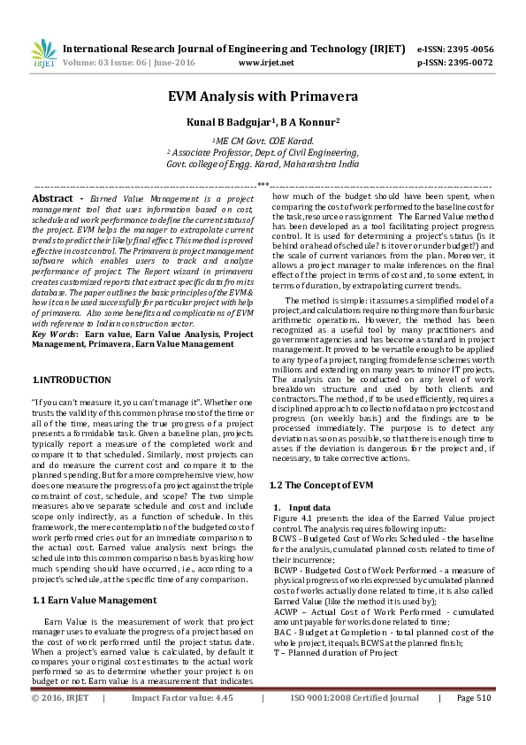 (PDF) EVM Analysis with Primavera