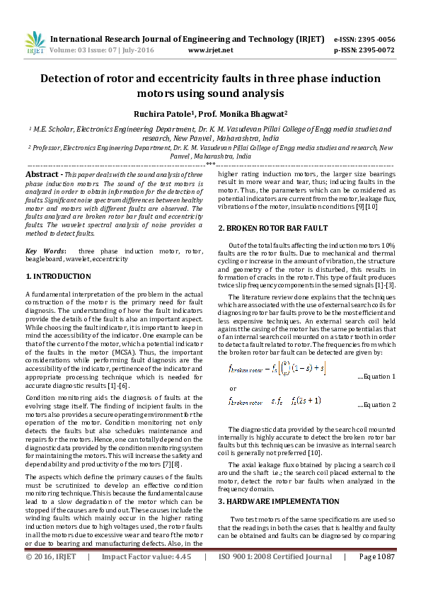 Pdf Detection Of Rotor And Eccentricity Faults In Three Phase