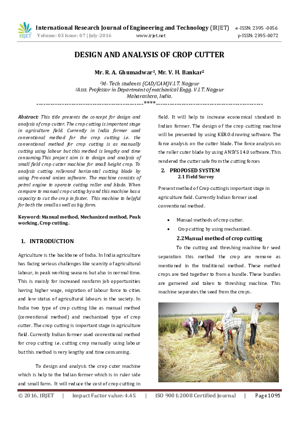 (PDF) DESIGN AND ANALYSIS OF CROP CUTTER