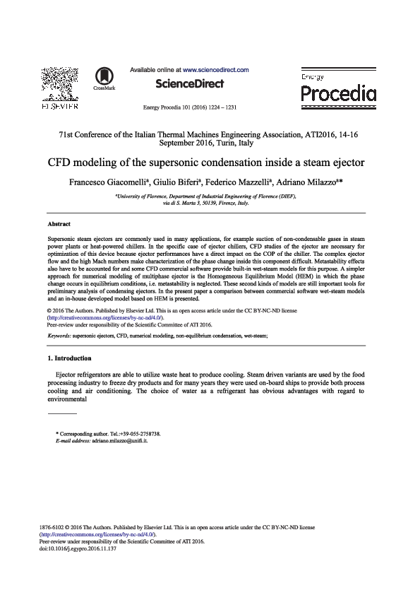 (PDF) CFD modeling of the supersonic condensation inside a steam ejector