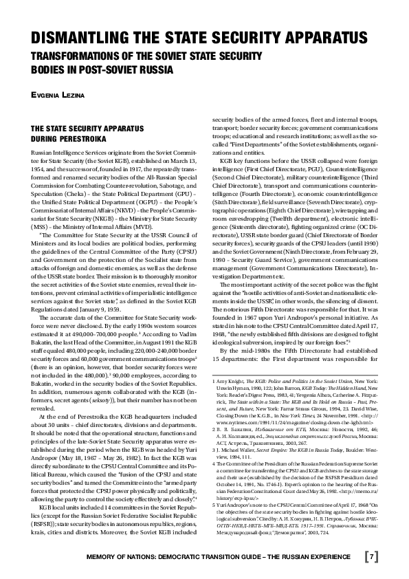 (PDF) Dismantling the State Security Apparatus. Transformations of the ...
