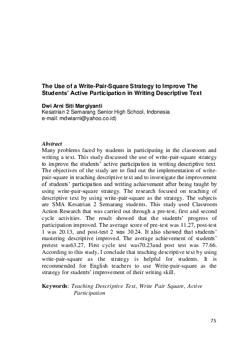 (PDF) The Use of a Write-Pair-Square Strategy to Improve The Students' Active Participation in ...