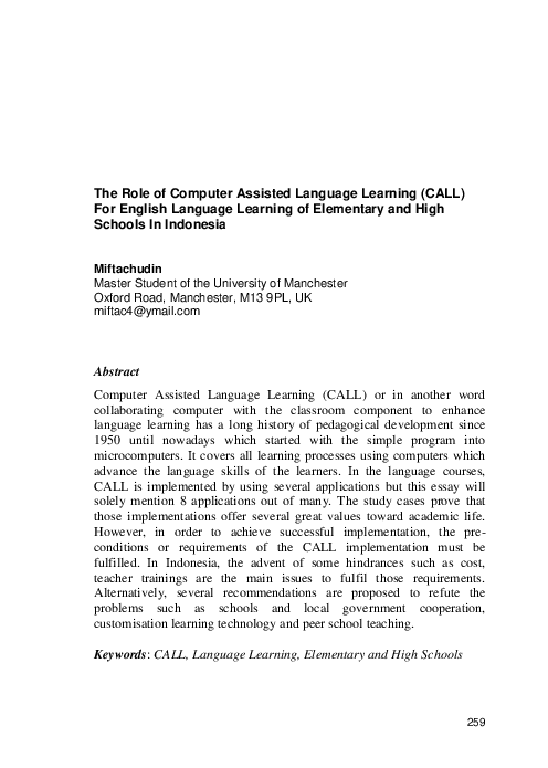 (PDF) The Role of Computer Assisted Language Learning (CALL) For ...