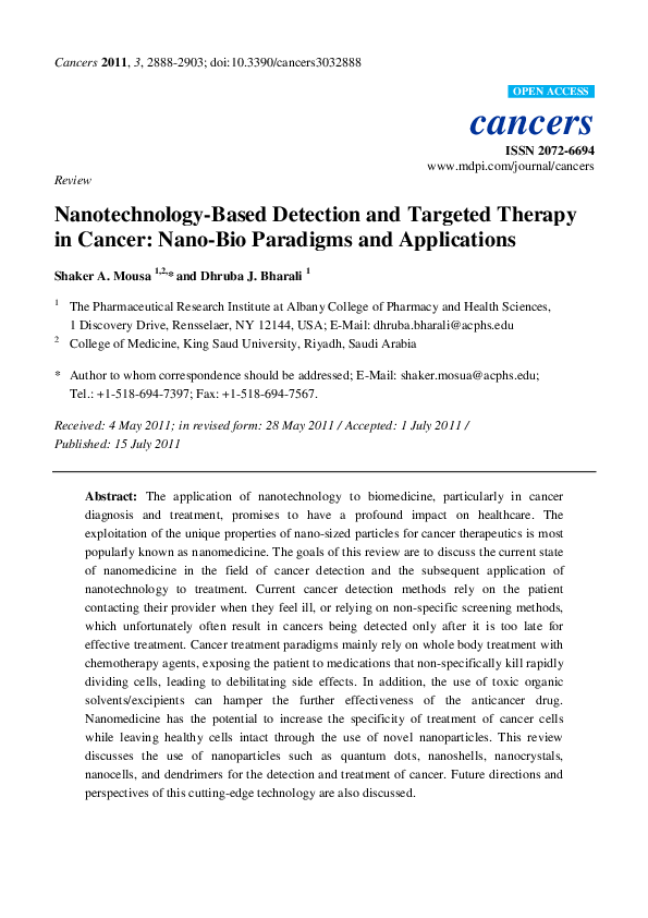 (PDF) Nanotechnology-Based Detection and Targeted Therapy in Cancer ...