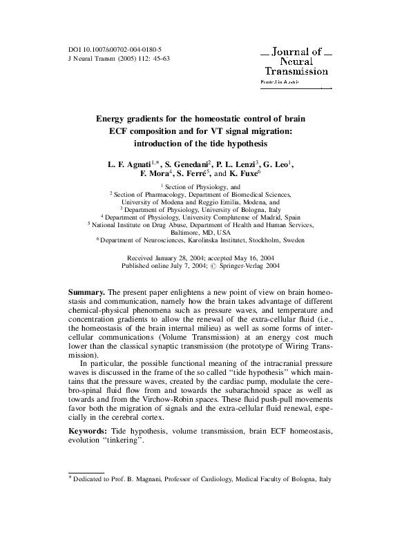 (PDF) Energy gradients for the homeostatic control of brain ECF ...