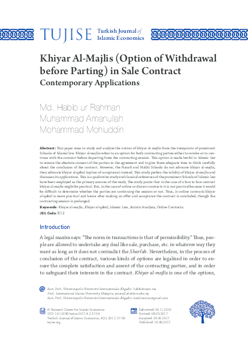 (PDF) Khiyar Al-Majlis (Option of Withdrawal before Parting) in Sale ...