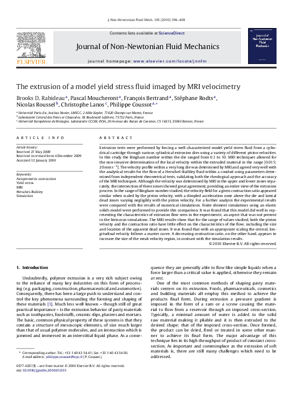 (PDF) The extrusion of a model yield stress fluid imaged by MRI velocimetry