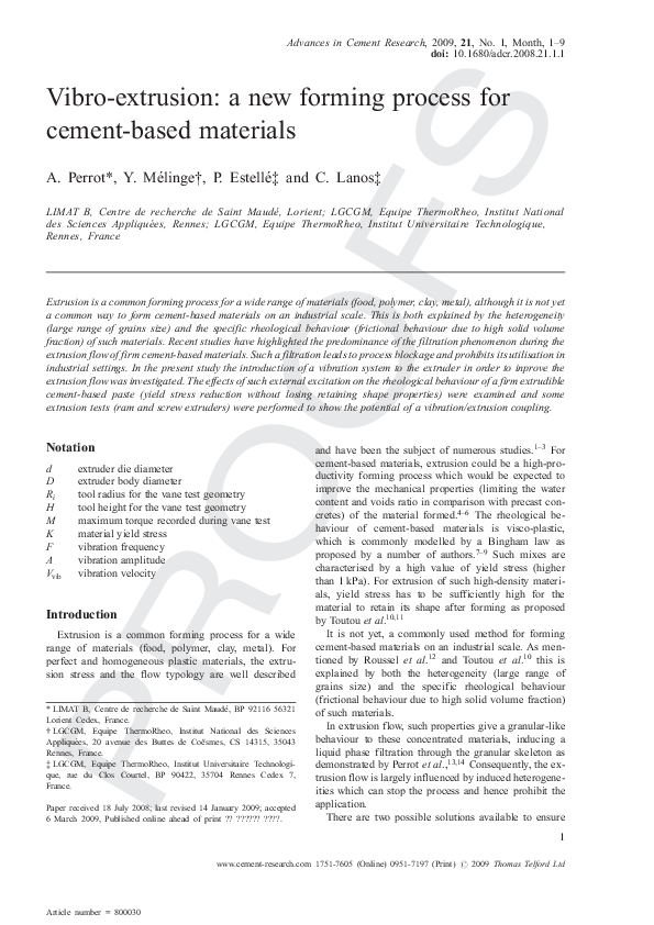 (PDF) Vibro-extrusion: a new forming process for cement-based materials