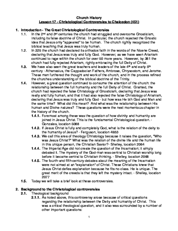 (PDF) Church History Lesson 17 -Christological Controversies to ...