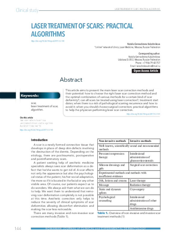 (PDF) LASER TREATMENT OF SCARS: PRACTICAL ALGORITHMS
