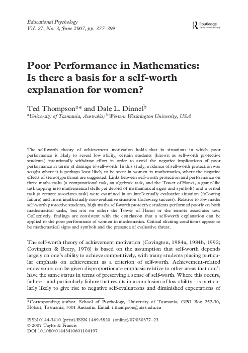 (PDF) Poor Performance in Mathematics: Is there a basis for a self ...