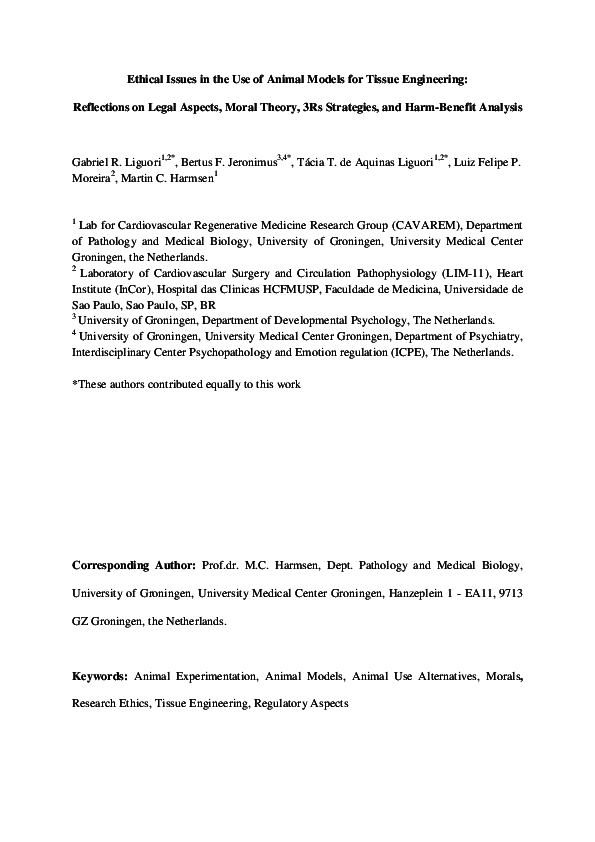 (PDF) Ethical Issues in the Use of Animal Models for Tissue Engineering: Reflections on Legal ...