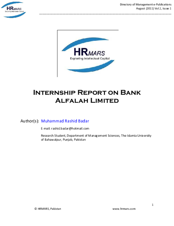 (PDF) Internship Report on Bank Alfalah Limited