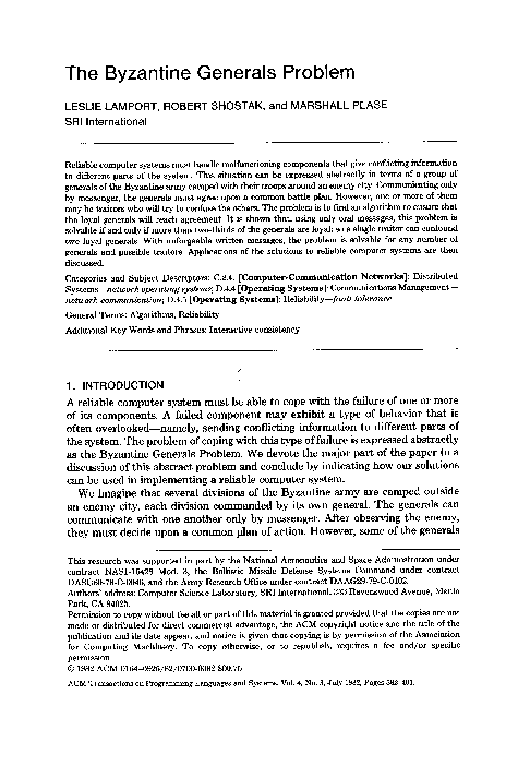 (PDF) The Byzantine Generals Problem