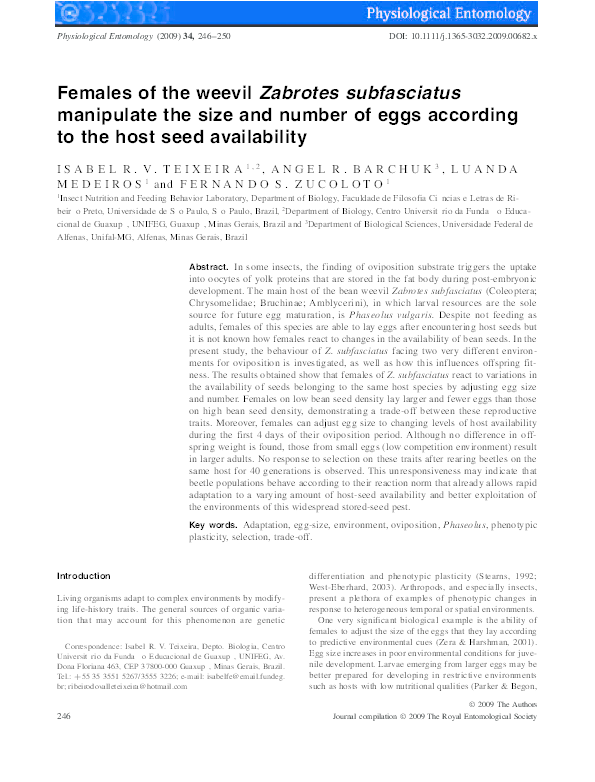 (PDF) Females of the weevil Zabrotes subfasciatus manipulate the size ...