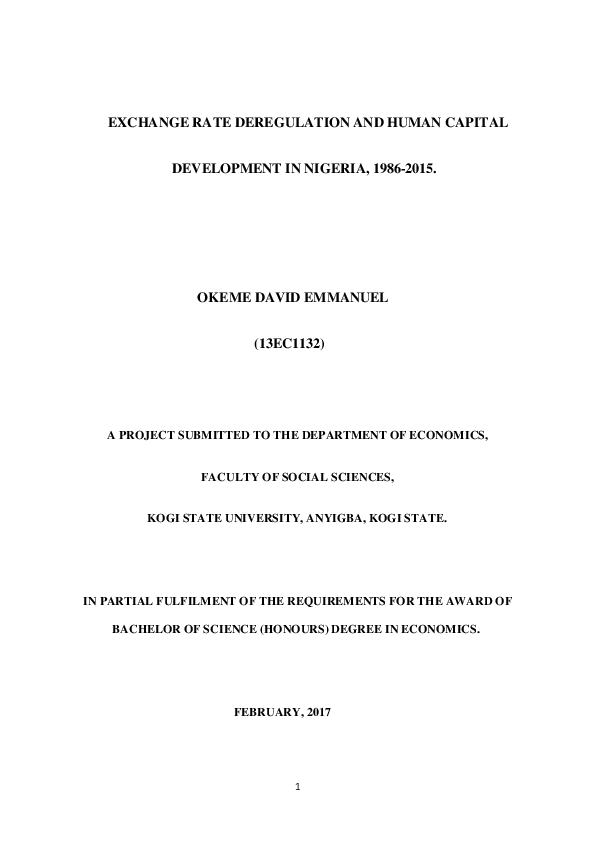 (PDF) EXCHANGE RATE DEREGULATION AND HUMAN CAPITAL DEVELOPMENT IN NIGERIA, 1986-2015
