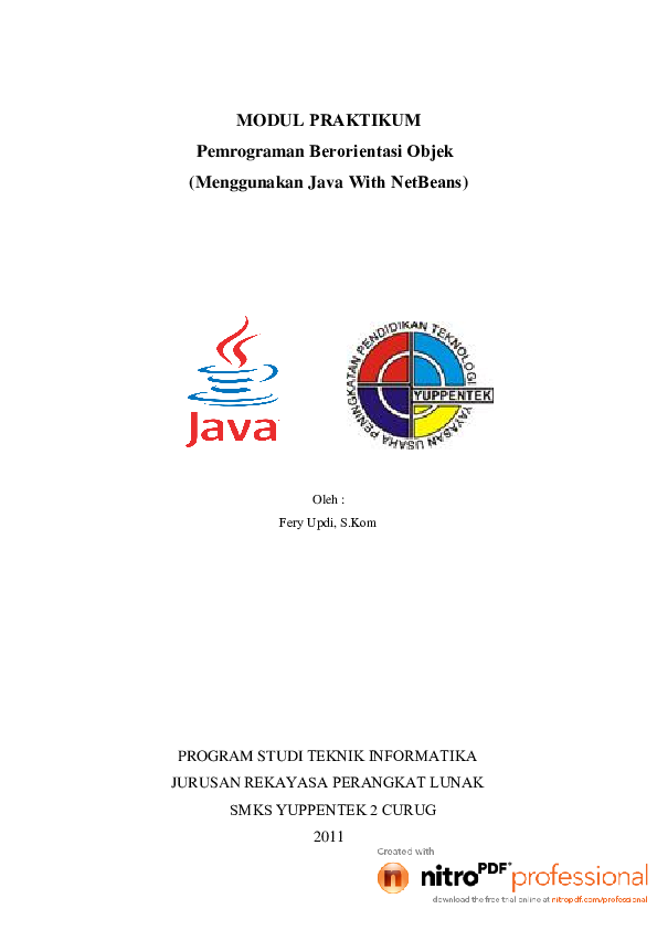 (PDF) MODUL PRAKTIKUM (Menggunakan Java With NetBeans) Pemrograman Berorientasi Objek