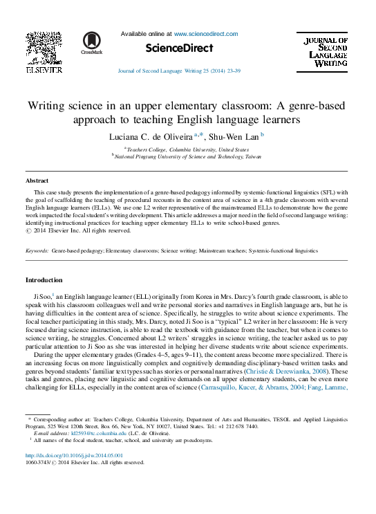 (PDF) Writing science in an upper elementary classroom: A genre-based ...