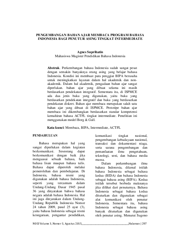 (PDF) PENGEMBANGAN BAHAN AJAR MEMBACA PROGRAM BAHASA INDONESIA BAGI PENUTUR ASING TINGKAT ...