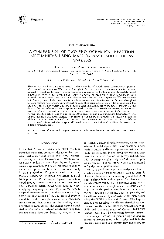 (PDF) A comparison of two photochemical reaction mechanisms using mass ...