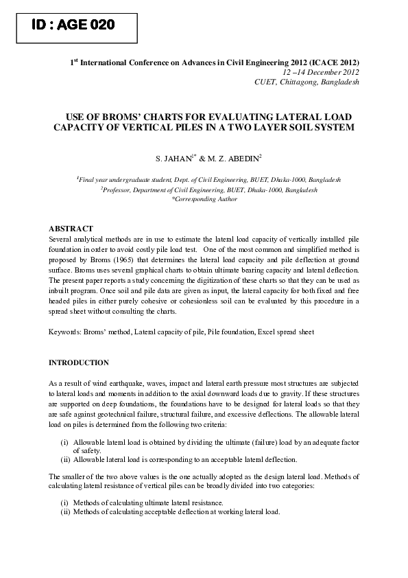 (PDF) USE OF BROMS' CHARTS FOR EVALUATING LATERAL LOAD CAPACITY OF ...