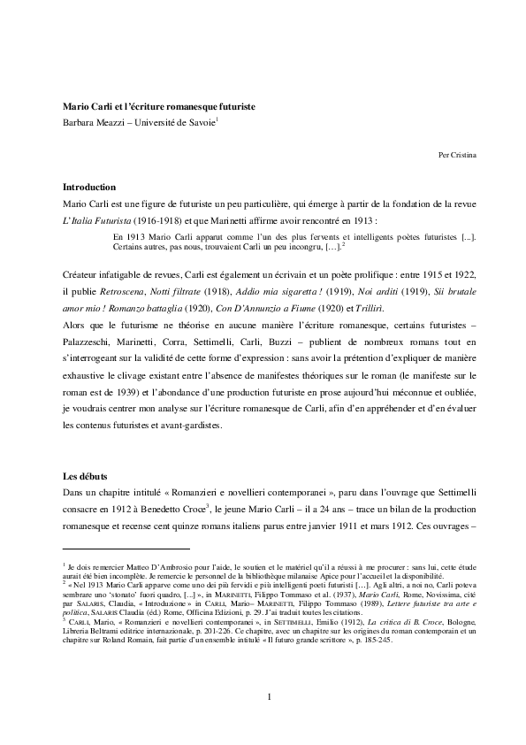 (PDF) Mario Carli et l'écriture romanesque futuriste | Barbara Meazzi ...