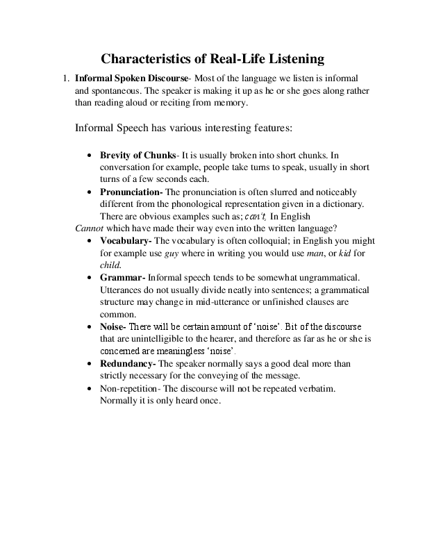 (DOC) Characteristics of Real-Life Listening