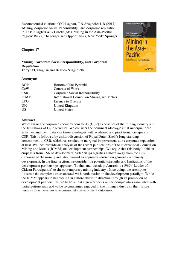 (PDF) Mining, Corporate Social Responsibility, and Corporate Reputation