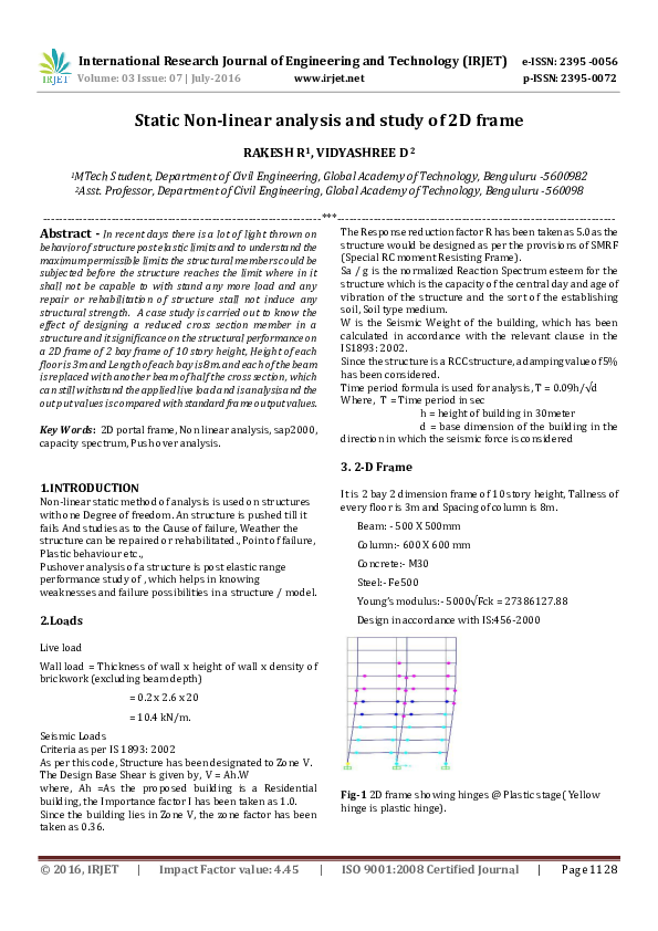(PDF) Static Non-linear analysis and study of 2D frame